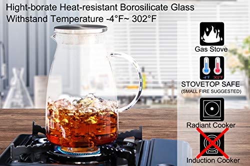 Apexstone 2 Liter 68 Ounces Glass Water Pitcher with Lid and Handle, Iced Tea Pitcher, Glass Juice Pitcher, Hot/Cold Water Jug, Juice and Iced Tea Beverage Carafe