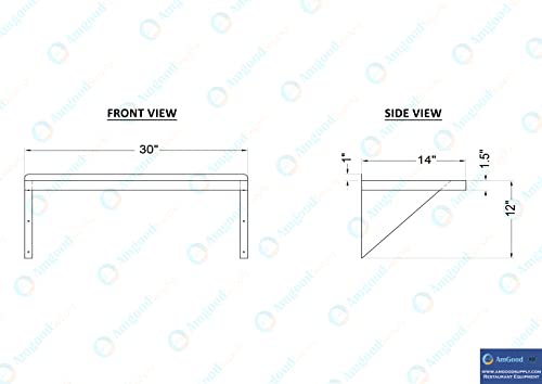 AmGood 14" Width x 30" Length | Stainless Steel Wall Shelf | Square Edge | Metal Shelving | Heavy Duty | Commercial Grade | Wall Mount | NSF Certified