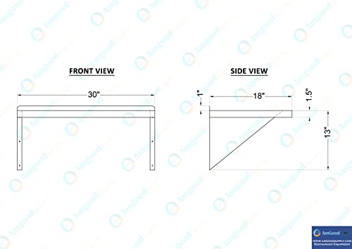 AmGood 18" Width x 30" Length | Stainless Steel Wall Shelf | Square Edge | Metal Shelving | Heavy Duty | Commercial Grade | Wall Mount | NSF Certified