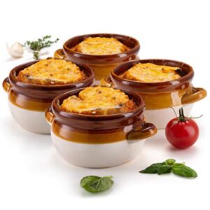 kook french onion soup crocks, ceramic make, large handles, stoneware, dishwasher, microwave, oven & broil safe 16oz standard capacity & 18oz full capacity