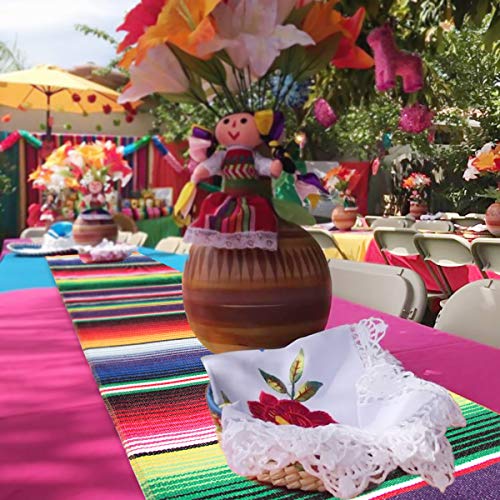 Mexican Table Runner for Cinco de Mayo Decorations, 14" x 108" 2Packs Hand Woven Mexican Blanket Table Runner Fiesta Party Supplies, Fringe Cotton Serape Table Runner for Mexican Party Wedding Decor