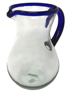 mexican hand blown glass pitcher – cobalt blue rim and handle (84 oz)