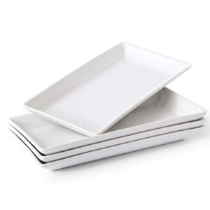 yhosseun porcelain serving platters rectangular trays white serving platters for party, stackable set of 4,12 inch