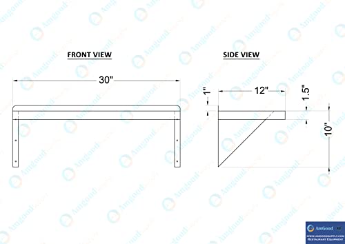 AmGood 12" Width x 30" Length | Stainless Steel Wall Shelf | Square Edge | Metal Shelving | Heavy Duty | Commercial Grade | Wall Mount | NSF Certified