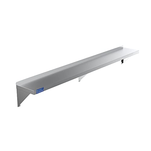 AmGood 12" Width x 72" Length | Stainless Steel Wall Shelf | Square Edge | Metal Shelving | Heavy Duty | Commercial Grade | Wall Mount | NSF Certified