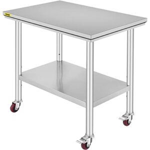 mophorn stainless steel work table 36x24 inch with 4 wheels commercial food prep worktable with casters heavy duty work table for commercial kitchen restaurant