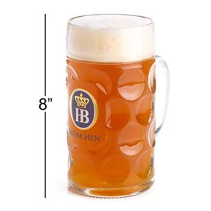 1 Liter HB "Hofbrauhaus Munchen" Dimpled Glass Beer Stein - 2pk