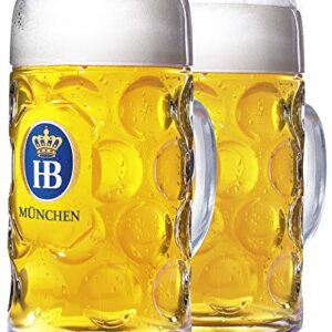 1 Liter HB "Hofbrauhaus Munchen" Dimpled Glass Beer Stein - 2pk