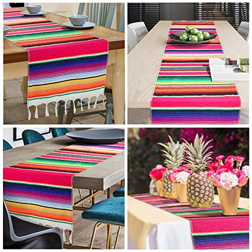 Mexican Table Runner 14 x 84 Inch Mexican Serape Table Runner for Mexican Party Wedding Decorations, Fringe Cotton Table Runner