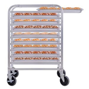 ReunionG 10 Tier Bun Pan Rack, Bakery Rack with 2 Lockable Wheels, 10 Sheet Aluminum Storage Cooling Trolley with Open Shelf, Dough Pizza Baking Mobile Rack for Home Commercial