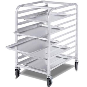 ReunionG 10 Tier Bun Pan Rack, Bakery Rack with 2 Lockable Wheels, 10 Sheet Aluminum Storage Cooling Trolley with Open Shelf, Dough Pizza Baking Mobile Rack for Home Commercial