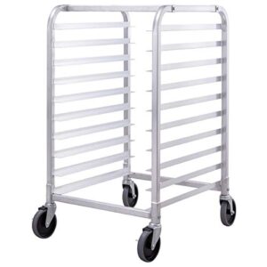 ReunionG 10 Tier Bun Pan Rack, Bakery Rack with 2 Lockable Wheels, 10 Sheet Aluminum Storage Cooling Trolley with Open Shelf, Dough Pizza Baking Mobile Rack for Home Commercial