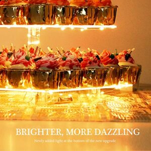 YestBuy 4 Tier Cupcake Stand Acrylic Tower Display with LED Light Premium Holder Dessert Tree Tower for Birthday Cady Bar Décor Weddings, Parties Events (Yellow Light)