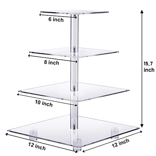 YestBuy 4 Tier Cupcake Stand Acrylic Tower Display with LED Light Premium Holder Dessert Tree Tower for Birthday Cady Bar Décor Weddings, Parties Events (Yellow Light)