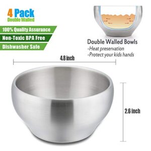 HaWare Heavy 18/8(304) Stainless Steel Bowls(Double Walled), 12 oz Kids Toddlers Feeding/Soup/Snacks Bowls, Unbreakable and Dishwasher Safe(4 Pack)