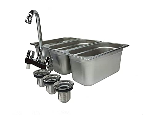 Concession Sink 3 Compartment Portable Stand Food Truck Trailer 3 Small w/Faucet