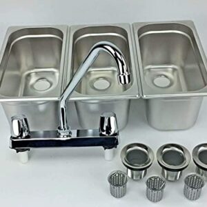 Concession Sink 3 Compartment Portable Stand Food Truck Trailer 3 Small w/Faucet