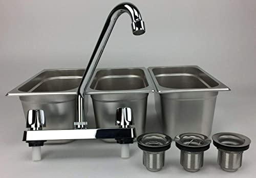 Concession Sink 3 Compartment Portable Stand Food Truck Trailer 3 Small w/Faucet