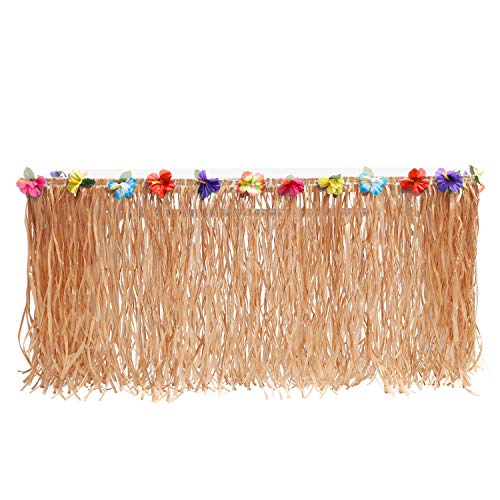 9ft Luau Grass Table Skirt Hawaiian Table Skirt for Luau Party Decorations Supplies Hula Tiki Bar Decorations Luau Table Cloths for Tropical Hawaiian Party Decorations Moana Birthday Party Decorations