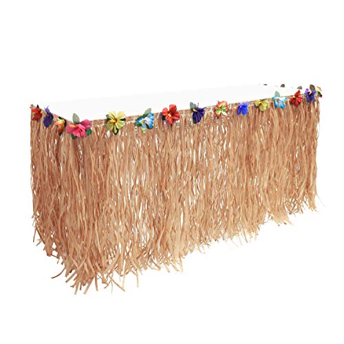 9ft Luau Grass Table Skirt Hawaiian Table Skirt for Luau Party Decorations Supplies Hula Tiki Bar Decorations Luau Table Cloths for Tropical Hawaiian Party Decorations Moana Birthday Party Decorations