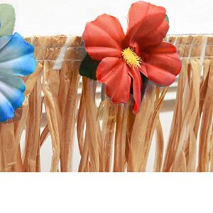 9ft Luau Grass Table Skirt Hawaiian Table Skirt for Luau Party Decorations Supplies Hula Tiki Bar Decorations Luau Table Cloths for Tropical Hawaiian Party Decorations Moana Birthday Party Decorations