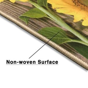 Kitchen Rugs Sets 2 Piece Floor Mats 3 Sunflower on The Wooden Table Doormat Non-Slip Rubber Backing Area Rugs Washable Carpet Inside Door Mat Pad Sets (15.7" x 23.6"+15.7" x 47.2")