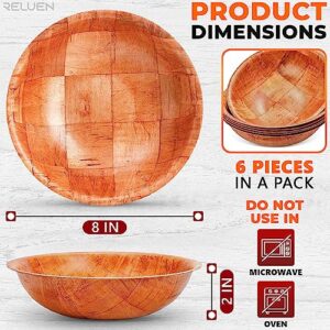 6Pcs Wooden Salad Bowl Set - Decorative Bowls for Kitchen Large Serving Bowls for Entertaining Small Snack Bowls Set Soup - 8 Inch Fruit Bowl for Kitchen Counter Salad Bowls for Lunch Serving Bowl Set