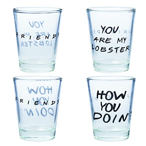 Silver Buffalo Friends Iconic Quotes Only 4 Pack Mini Glasses, 1.5 Ounces