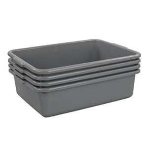 Ramddy Grey Commercial Bus Tubs, 13 L Plastic Dish Pans, 4 Packs