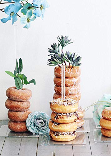 CY craft Acrylic Donut Stand 6 Pieces,Removable Clear Donuts Display Stand Bagels Holder for Party Wedding Birthday Treat Display Corner Decor,Non-slip Doughnut Bar 16 inch and 10 inch