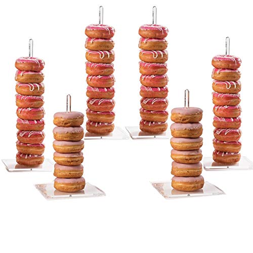 CY craft Acrylic Donut Stand 6 Pieces,Removable Clear Donuts Display Stand Bagels Holder for Party Wedding Birthday Treat Display Corner Decor,Non-slip Doughnut Bar 16 inch and 10 inch