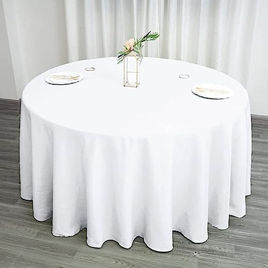 BalsaCircle 10 pcs 120 inch White Round Tablecloths Fabric Table Cover Linens for Wedding Party Polyester Reception Banquet Events Kitchen Dining