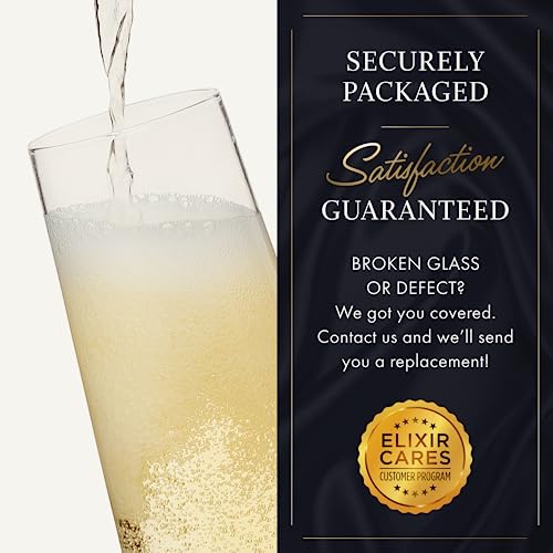 ELIXIR GLASSWARE Classy Champagne Flutes - Hand Blown Crystal Champagne Glasses - Set of 4 Elegant Flutes - Gift for Wedding, Anniversary, Christmas - 8oz, Clear