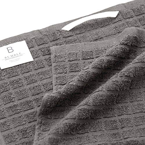 Kitchen Towels 16"x 28" | Dish Towels | Kitchen Hand Towels | Large Dishcloths Set | Highly Absorbent Tea Towel, Soft with Hanging Loop | Natural Ring Spun Cotton, 380 GSM | Gray Check Design - 6 Pack