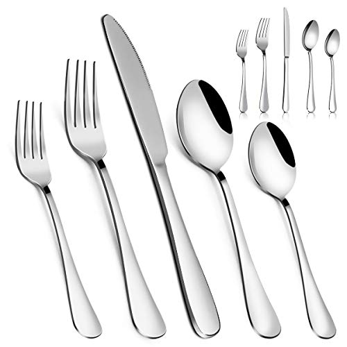 Silverware Set，MASSUGAR 20-Piece Silverware Flatware Cutlery Set, Stainless Steel Utensils Service for 4, Include Knife/Fork/Spoon, Mirror Polished (Silver)