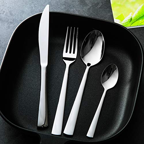 Silverware Set，MASSUGAR 20-Piece Silverware Flatware Cutlery Set, Stainless Steel Utensils Service for 4, Include Knife/Fork/Spoon, Mirror Polished (Silver)