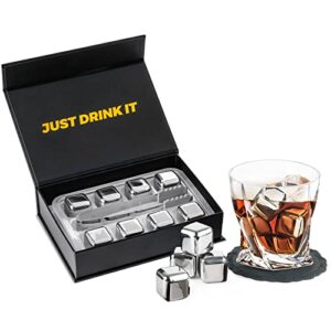 wine chillers metal ice cube - 8 pcs stainless steel whiskey stones, reusable whiskey rocks beverage chilling stones for scotch and bourbon, drinking gifts set for men dad husband