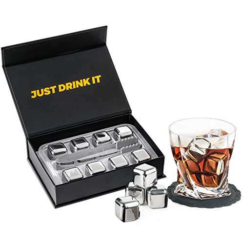 Wine Chillers Metal Ice Cube - 8 PCS Stainless Steel Whiskey Stones, Reusable Whiskey Rocks Beverage Chilling Stones for Scotch and Bourbon, Drinking Gifts Set for Men Dad Husband