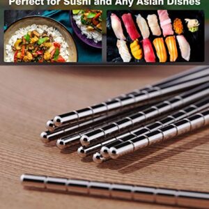 Omia Metal Chopsticks Premium Reusable 5 Pairs Stainless Steel Chopsticks Dishwasher Safe Lightweight Non-Slip Chop Sticks