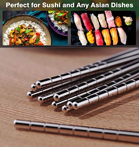 Omia Metal Chopsticks Premium Reusable 5 Pairs Stainless Steel Chopsticks Dishwasher Safe Lightweight Non-Slip Chop Sticks