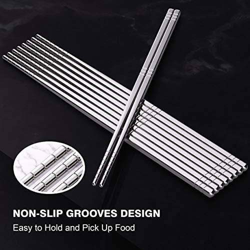 Omia Metal Chopsticks Premium Reusable 5 Pairs Stainless Steel Chopsticks Dishwasher Safe Lightweight Non-Slip Chop Sticks