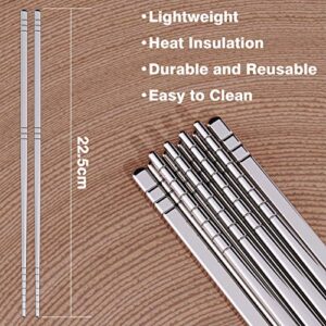 Omia Metal Chopsticks Premium Reusable 5 Pairs Stainless Steel Chopsticks Dishwasher Safe Lightweight Non-Slip Chop Sticks