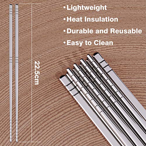 Omia Metal Chopsticks Premium Reusable 5 Pairs Stainless Steel Chopsticks Dishwasher Safe Lightweight Non-Slip Chop Sticks