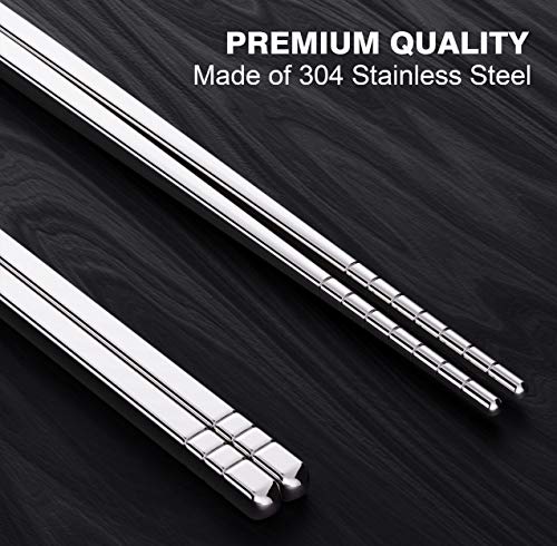 Omia Metal Chopsticks Premium Reusable 5 Pairs Stainless Steel Chopsticks Dishwasher Safe Lightweight Non-Slip Chop Sticks