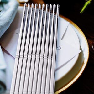 Omia Metal Chopsticks Premium Reusable 5 Pairs Stainless Steel Chopsticks Dishwasher Safe Lightweight Non-Slip Chop Sticks