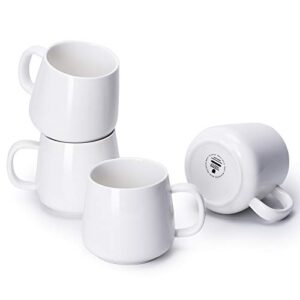 porcelain coffee mugs set of 4-12 ounce cups with handle for hot or cold drinks like cocoa, milk, tea or water - smooth ceramic with modern design, white