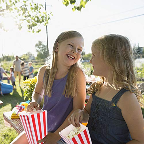 SaPeal Popcorn Boxes Containers Paper Popcorn Bags White Red Striped Pack of 24