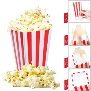 SaPeal Popcorn Boxes Containers Paper Popcorn Bags White Red Striped Pack of 24