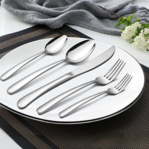 40-Piece Heavy Duty Silverware Set, HaWare Stainless Steel Solid Flatware Cutlery for 8, Modern & Elegant Design for Home/Hotel/Wedding, Mirror Polished and Dishwasher Safe