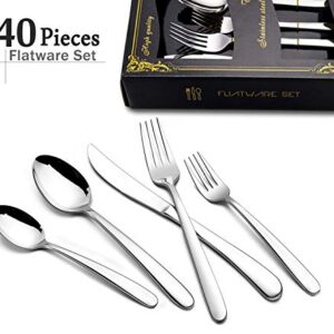 40-Piece Heavy Duty Silverware Set, HaWare Stainless Steel Solid Flatware Cutlery for 8, Modern & Elegant Design for Home/Hotel/Wedding, Mirror Polished and Dishwasher Safe